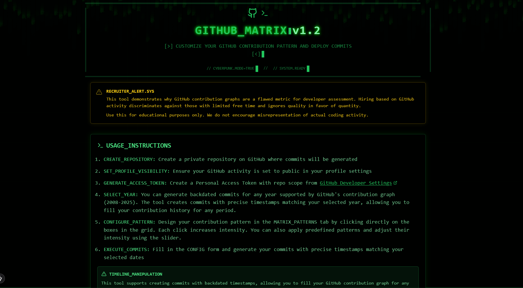 GitHub Matrix | Custom Contribution Pattern Generator